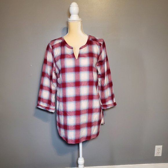 Tops | Eddie Bauer Womens Red And Blue Plaid Flannel Pull Over Tunic ...